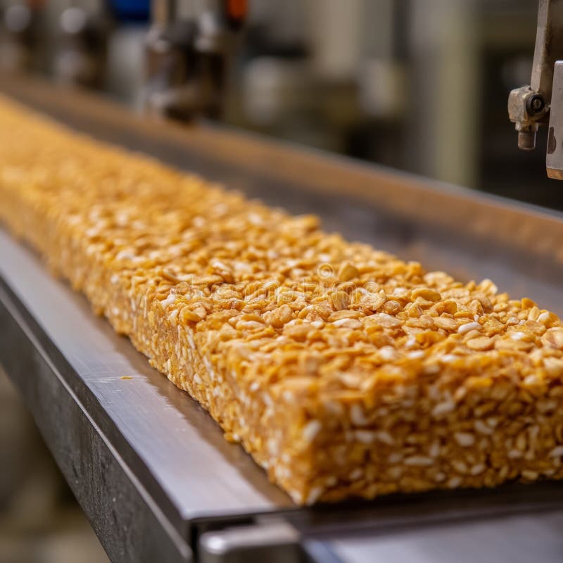Conveyor Belt with Cereal Bars in Food Production Facility. Process of ...