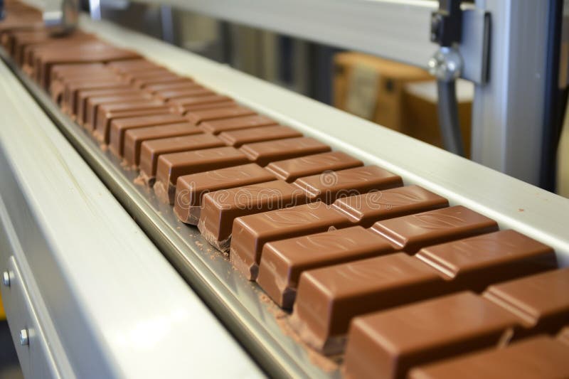 Conveyor Belt with Chocolate Bars in a Row Stock Image - Image of ...