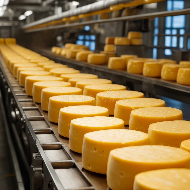 Conveyor Belt is Covered with Thick Layer of Melted Cheese As it Moves ...