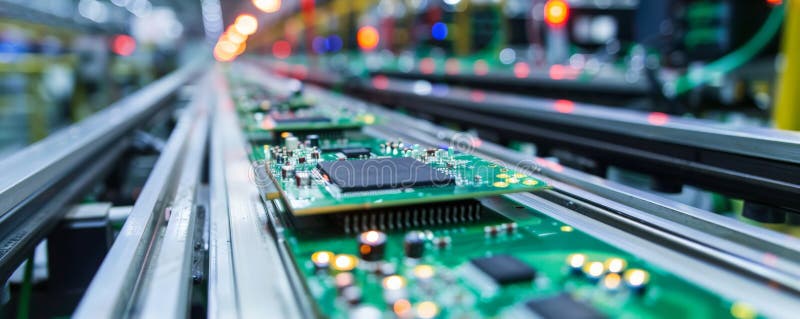 A Conveyor Belt in an Electronics Assembly Line, with Circuit Boards ...
