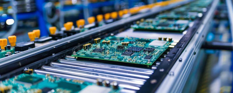 A Conveyor Belt in an Electronics Assembly Line, with Circuit Boards ...