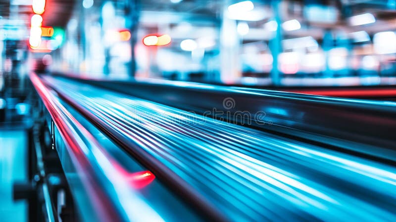A Conveyor Belt in a Factory, with Overhead Lighting. Stock Photo ...