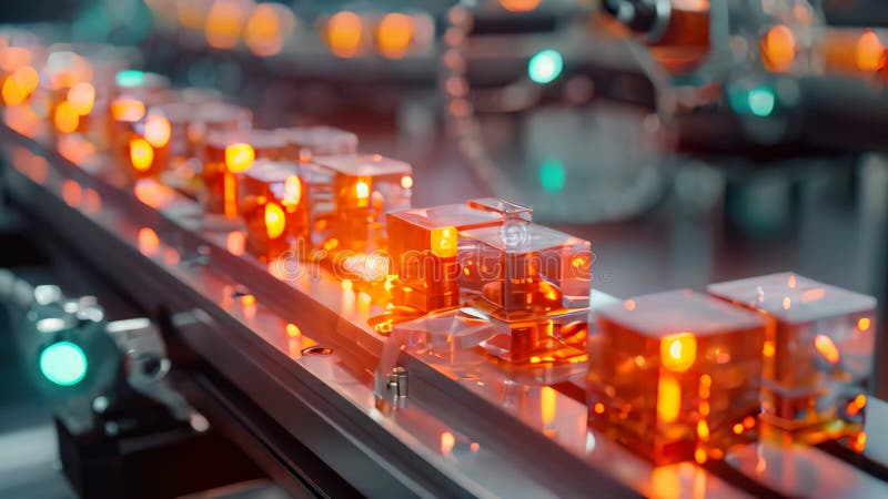 A Conveyor Belt Filled with an Abundance of Bright Orange Cubes Moving ...