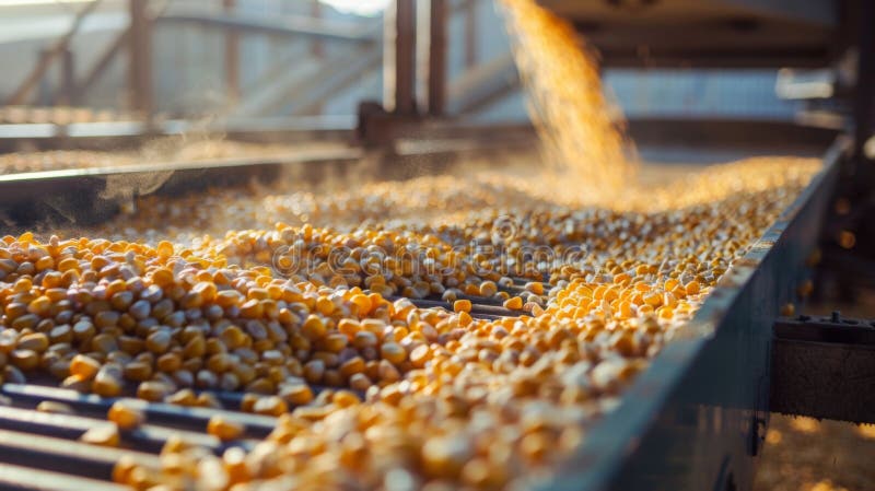 Corn Being Processed on Conveyor Belt Stock Photo - Image of industrial ...
