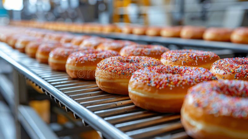 Conveyor Belt Filled with Glazed Donuts Stock Image - Image of dessert ...