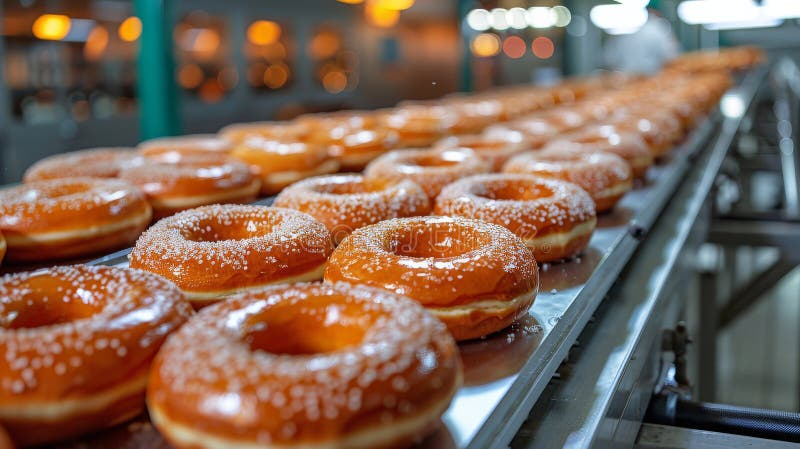 Conveyor Belt Filled with Glazed Donuts Stock Photo - Image of pastry ...