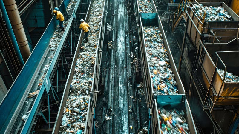 Conveyor Belt Filled with Trash at a Garbage Processing Plant Stock ...