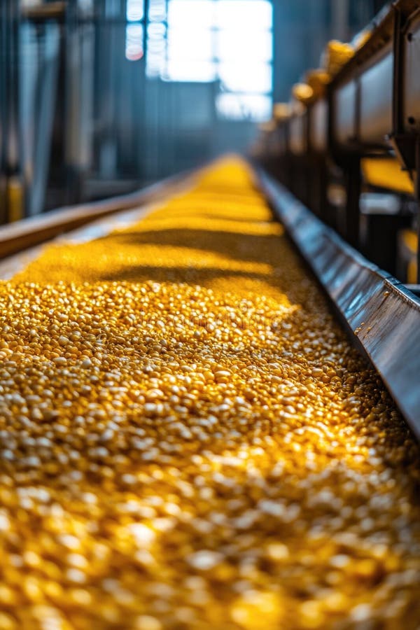 Conveyor Belt is Filled with Yellow Corn Stock Image - Image of popcorn ...