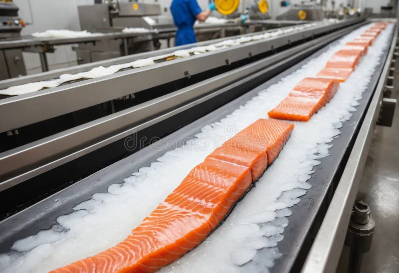 A Conveyor Belt with Fish on it Stock Illustration - Illustration of ...