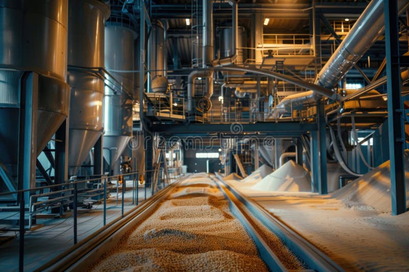 Conveyor Belt in Grain Factory Stock Photo - Image of generated ...