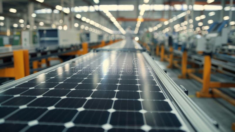 A Conveyor Belt Loaded with Newly Assembled Solar Panels Slowly Moving ...