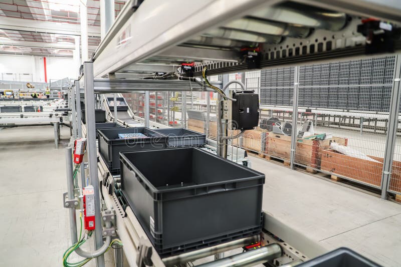 Logistic Warehouse. Conveyor Belt in a Modern Production Line Stock ...