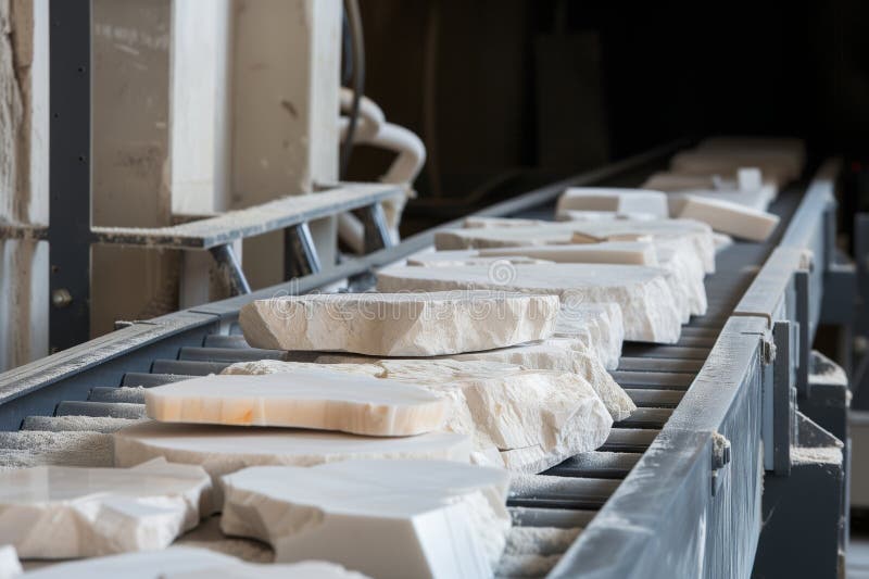Conveyor Belt Moving Pieces of Cut Marble Stock Photo - Image of belt ...