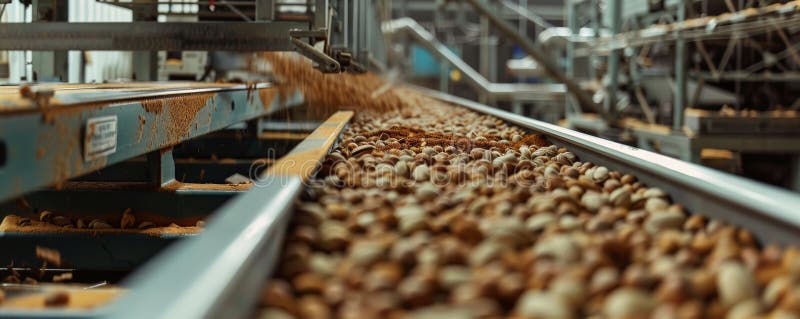 A Conveyor Belt in a Nut Processing Plant, with Various Types of Nuts ...
