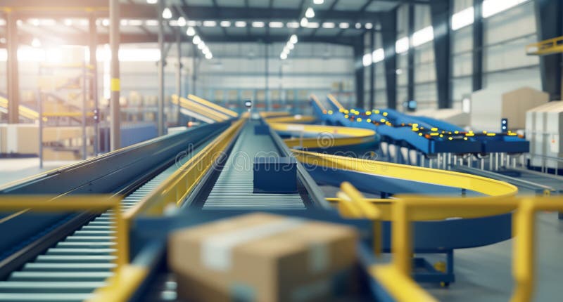 Conveyor Belt Operating in Warehouse Stock Image - Image of movement ...