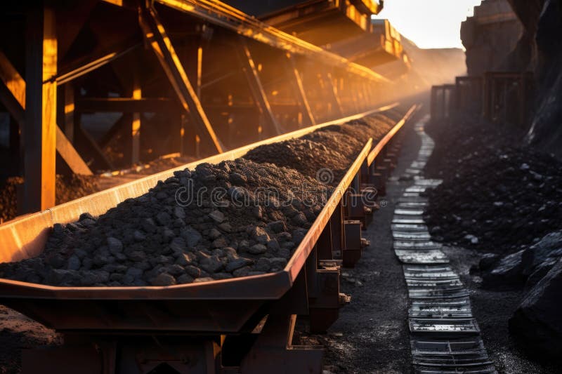 Conveyor Belt with Ore Rocks Mining and Processing a Mining Mine Stock ...