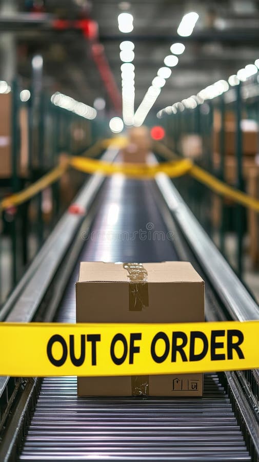 Conveyor Belt with Package Marked Out of Order, Distribution Warehouse ...