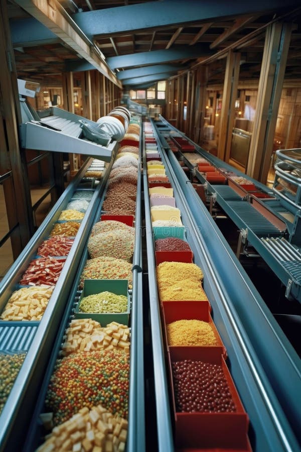 Conveyor Belt with Packaged Goods in Factory Stock Illustration ...