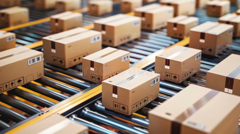 Conveyor Belt with Packages Stock Illustration - Illustration of ...