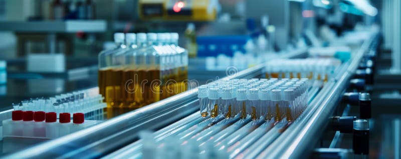 A Conveyor Belt in a Pharmaceutical Research Lab, with Test Tubes and ...