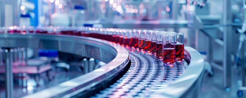 A Conveyor Belt in a Pharmaceutical Research Lab, with Test Tubes and ...
