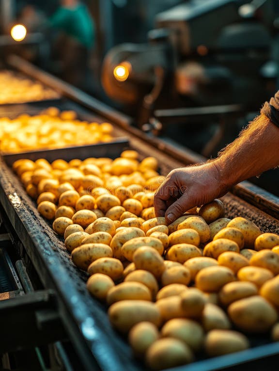 Conveyor Belt with Potatoes in a Processing Plant. Stock Image - Image ...