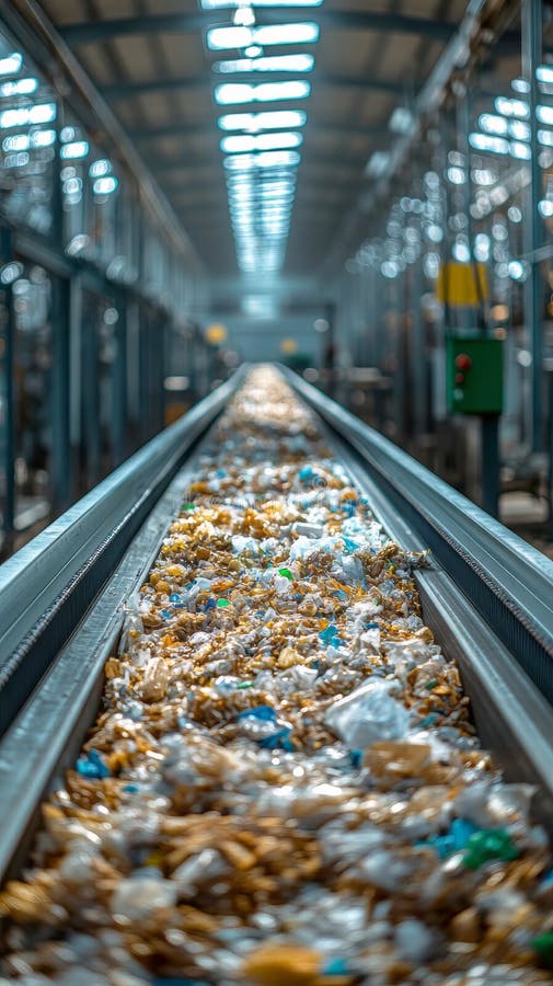 Conveyor Belt of a Recycling Plant with Plastic, Polythene and Other ...