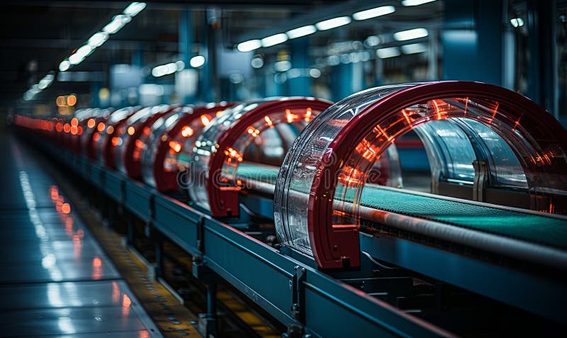 Conveyor Belt with Red Lights Stock Photo - Image of mechanical ...