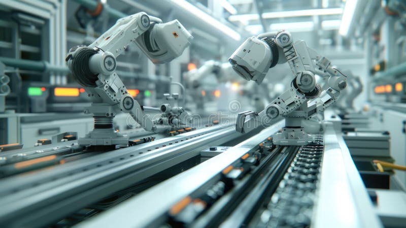 Conveyor Belt Robots stock photo. Image of belt, automation - 374356518