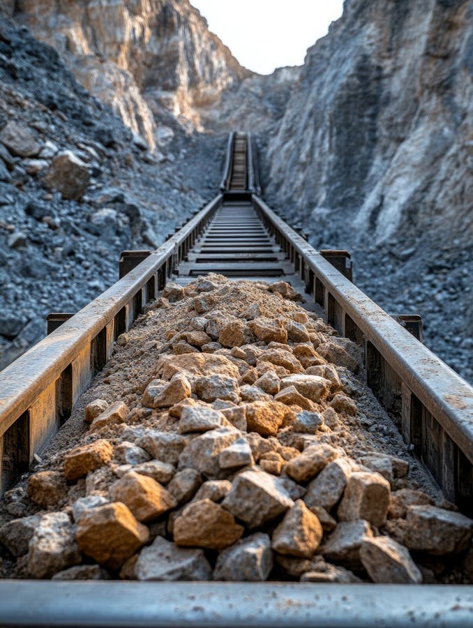 Conveyor Belt with Rocks in a Quarry Landscape. Stock Image - Image of ...