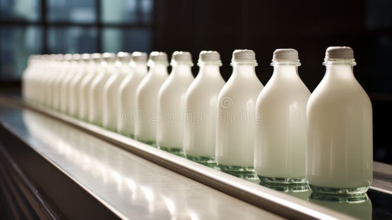 Conveyor Belt with Rows of Milk Bottles in Factory Stock Illustration ...