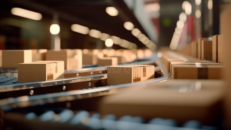 Conveyor Belt Serves in the Warehouse, Transporting Boxes. Generative ...