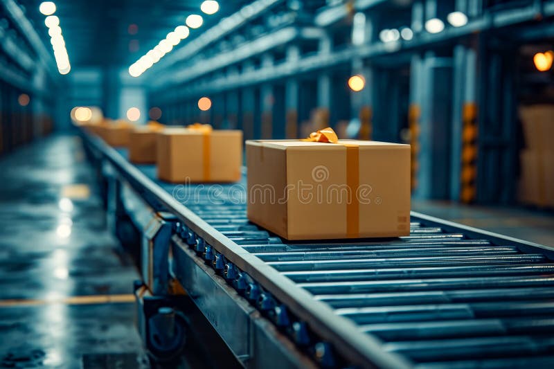 Conveyor Belt with Several Boxes on it All of Which are Going through ...