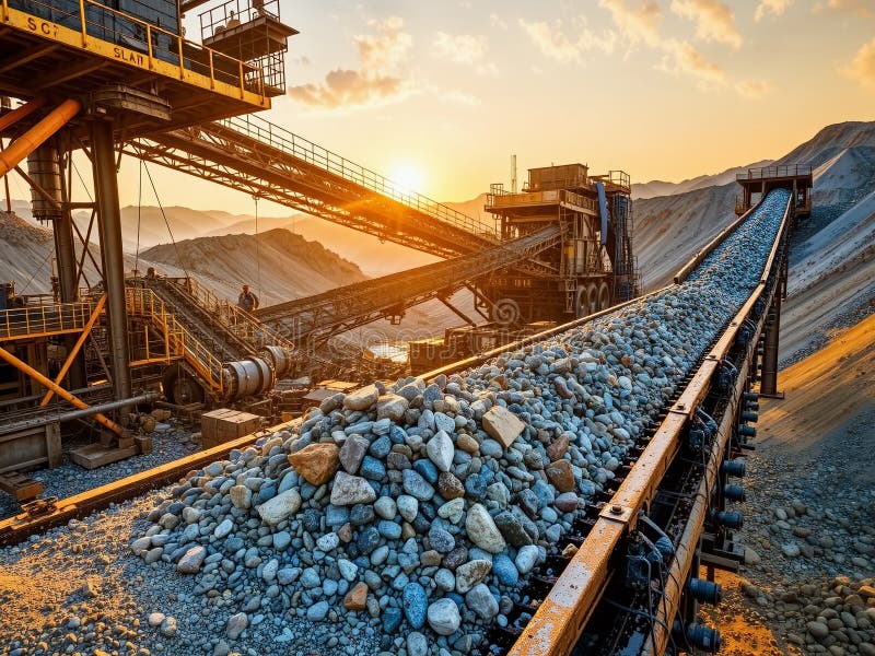 Conveyor Belt System in Action at a Crushing and Screening Plant ...