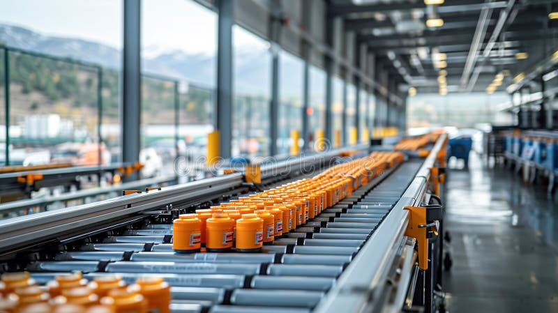 Conveyor Belt System for Package Transfer Machine Stock Image - Image ...