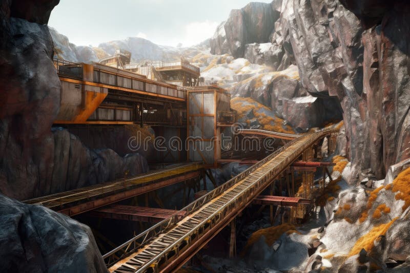 Conveyor Belt System Transporting Extracted Minerals in a Remote Mine ...