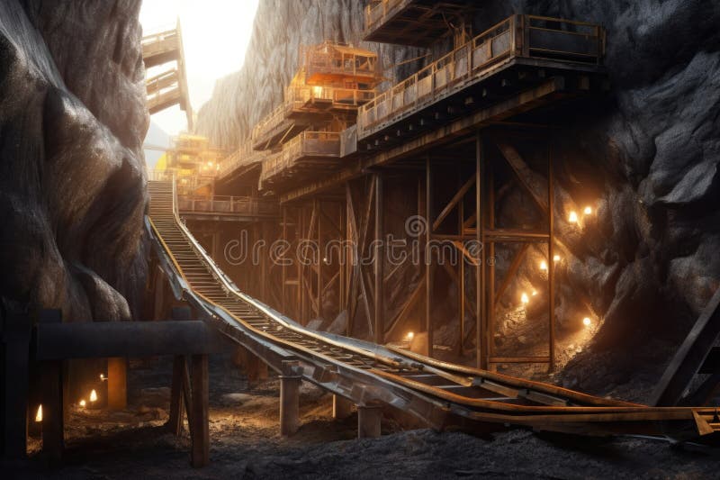 Conveyor Belt System Transporting Extracted Minerals in a Remote Mine ...