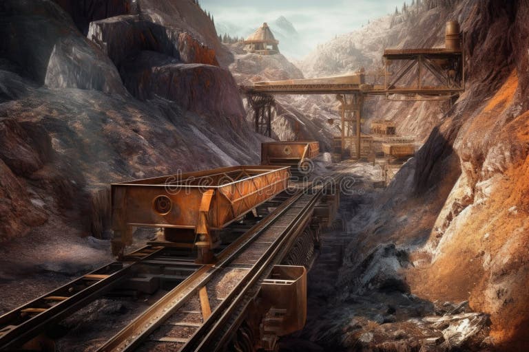 Conveyor Belt System Transporting Extracted Minerals in a Remote Mine ...