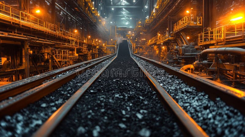 Conveyor Belt System Transports Coal in a Large Industrial Facility ...