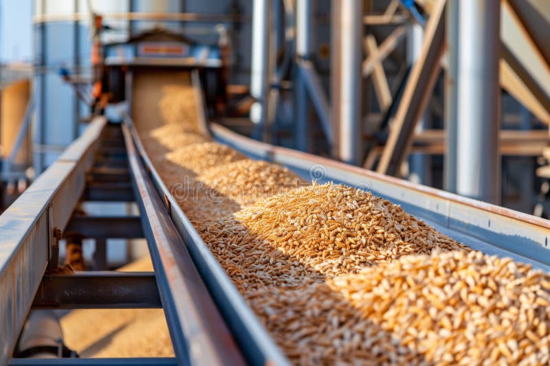 Conveyor Belt Transferring Wheat into Storage Silo Stock Photo - Image ...