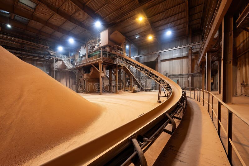 Conveyor Belt Transporting Bulk Material in Industrial Facility. Mining ...