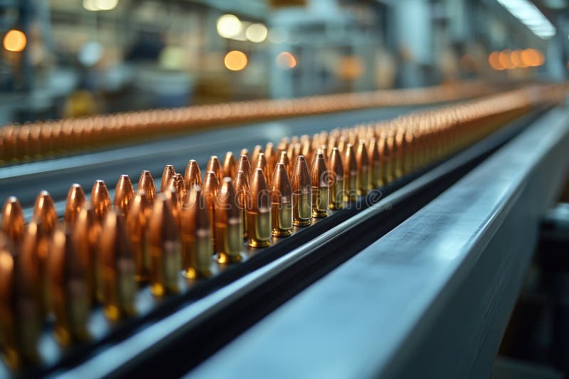 A Conveyor Belt Transporting Bullet Heads in a Factory Setting Stock ...