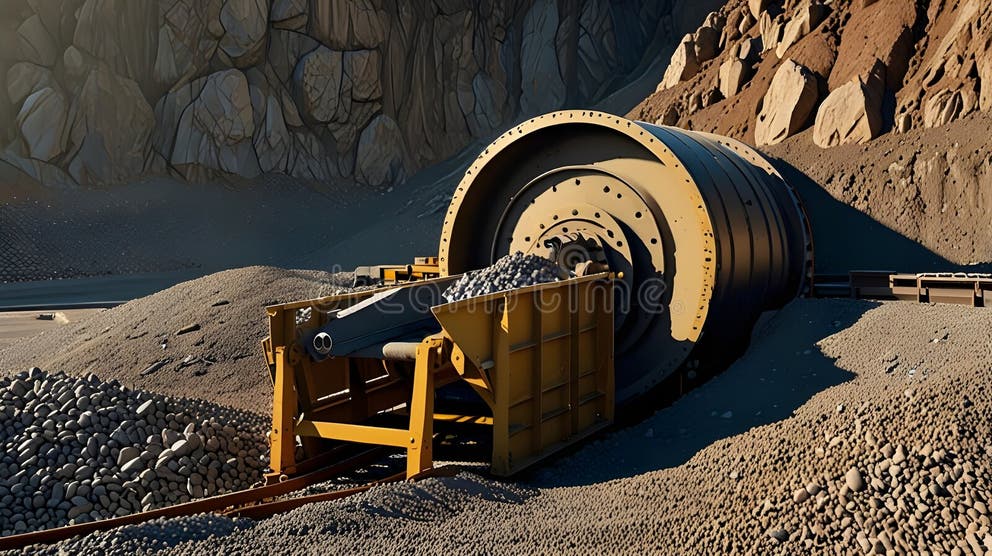 Conveyor Belt Transporting Crushed Rocks at a Mining Facility Stock ...