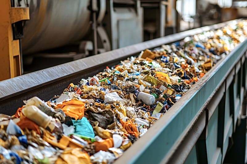 Conveyor Belt Transporting Garbage for Sorting and Recycling in a Waste ...