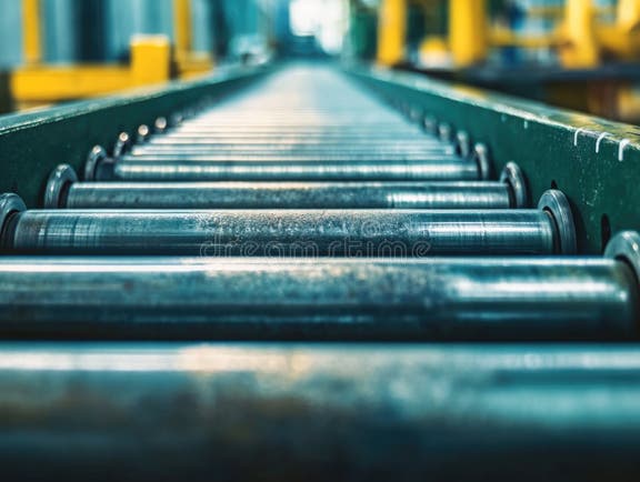 A Conveyor Belt Transporting Multiple Rolls of Steel in an Industrial ...