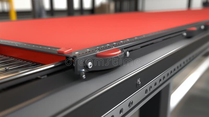 Conveyor Belt Transporting Red Material in Industrial Setting Stock ...