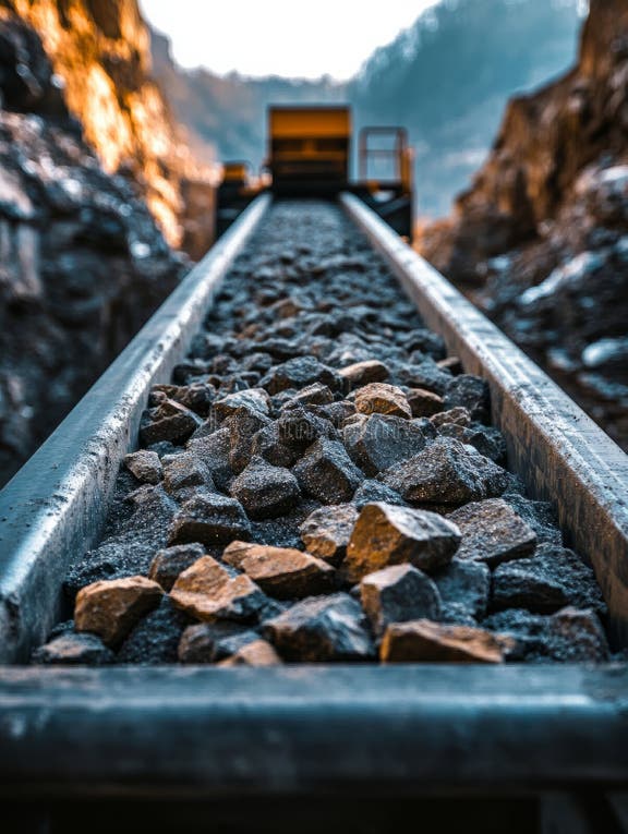 Conveyor Belt Transporting Rocks in a Mining Site. Stock Photo - Image ...