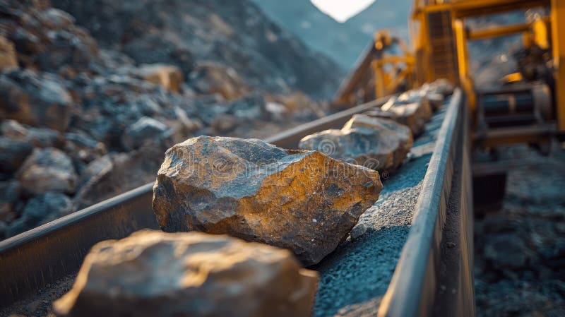 Conveyor Belt Transporting Rocks in a Quarry Setting. Stock Image ...