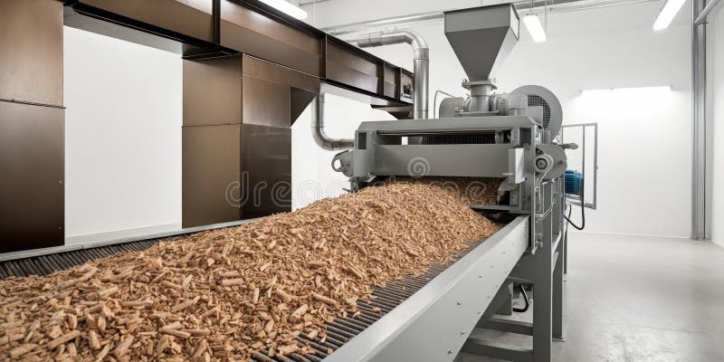 Conveyor Belt Transporting Sawdust into a Wood Pellet Making Machine ...