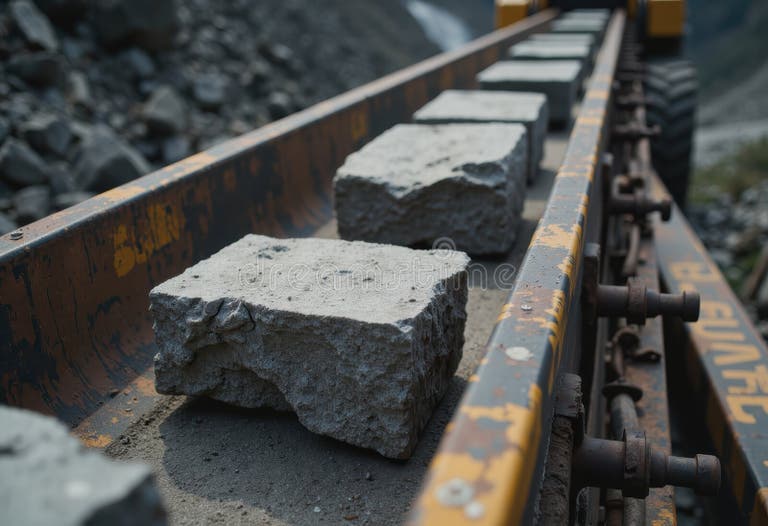 Conveyor Belt Transporting Stone Blocks in a Quarry Setting Stock Image ...